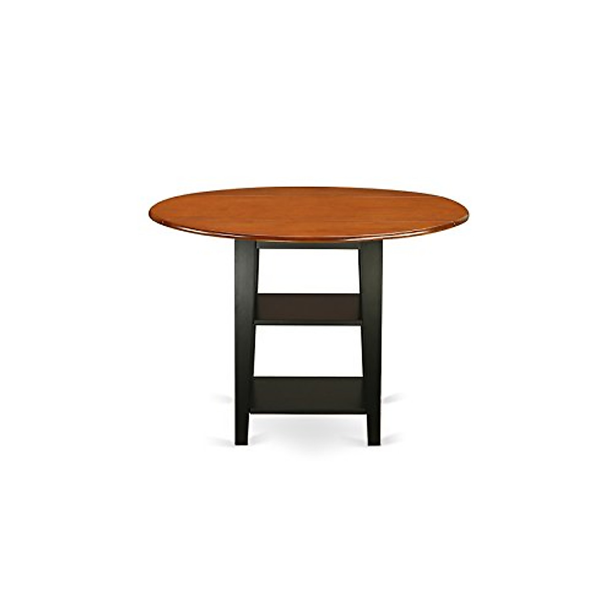 East West Furniture SUPF5-BCH-C 5 Piece Kitchen Table & Chairs Set Includes a Round Dining Table with Dropleaf & Shelves and 4 Linen Fabric Dining Room Chairs, 42x42 Inch, Black & Cherry