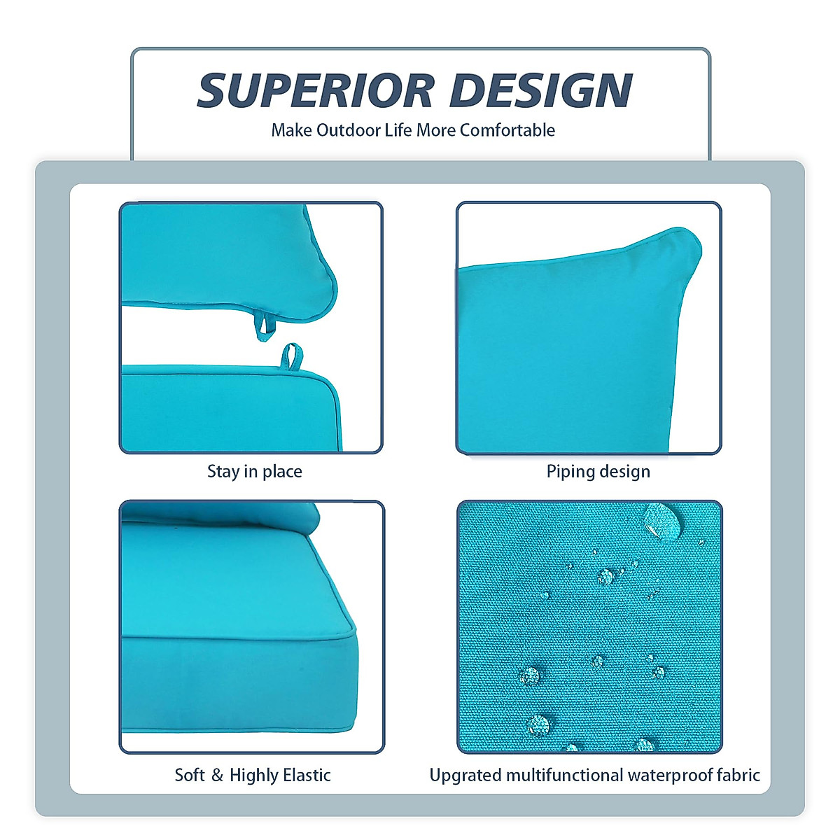 Sunshine Outdoor Indoor/Outdoor Deep Seat Patio Cushions: Resilient Foam Filling, Weather Resistant Patio Cushions,2 Sets Lake Blue