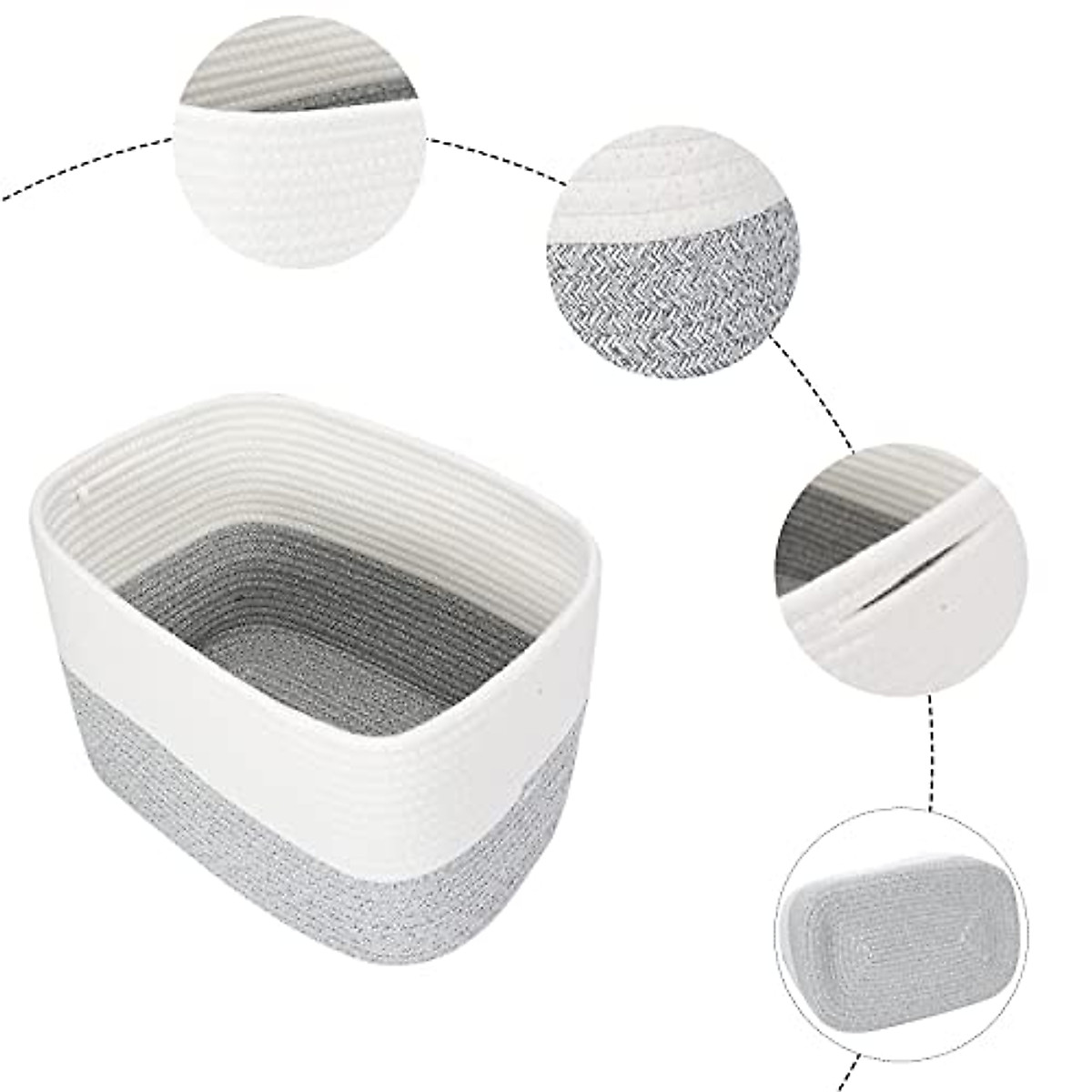 AUSSIY 3 Pack Rope Baskets for Storage Basket, Cotton Rope Woven Basket with Handles. Blanket Basket for Storing Clothes, Toys, Books, Shelves etc, 15''L x 10''W x 9.5''H, Gray/White