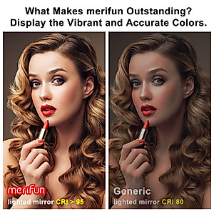 merifun LED Lighted Compact Makeup Mirror, Travel Magnifying Mirror 1x/10x - 56 LED Lights, Touch Sensor, 3 Colors Lights & Brightness Dimmable- Magnetic Closure, Rechargeable (Aqua)