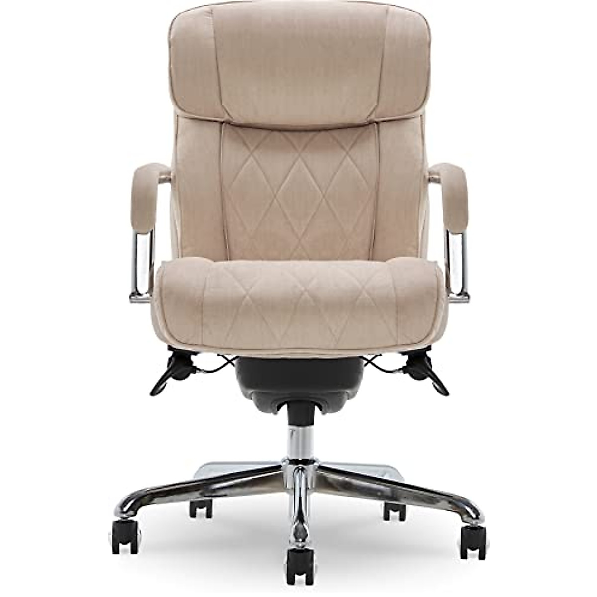 La-Z-Boy Sutherland Quilted Leather Executive Office Chair with Padded Arms, High Back Ergonomic Desk Chair with Lumbar Support, Cream Microfiber Fabric