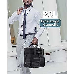 RalChyez Tactical Lunch Bag, 20L Large Heavy Duty Double Deck Insulated Lunch Box Leakproof Expandable Tote Cooler with Shoulder Strap for Adult Men Women Work Fishing Picnic Travel Black