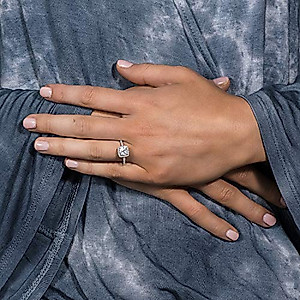 Charles & Colvard Created Moissanite 6mm Cushion Cut Engagement Ring for Women | 1.4 cttw DEW | Lab Grown | Solid 14K White Gold with Rhodium | Size 7