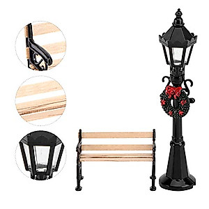NUOBESTY 2pcs Street Lamp Post and Miniature Park Bench Seat Dollhouse Christmas Village Pathway Lantern Post Mini Street Light Model Fairy Garden Accessories