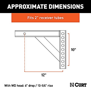 CURT 17121 Replacement Weight Distribution Hitch Shank, 2-Inch Receiver, 6-Inch Drop, 10-1/4-Inch Rise, Black