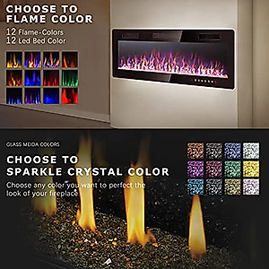 Vitesse 50 inch Ultra-Thin Electric Fireplace in-Wall Recessed and Wall Mounted Fireplace Heater,Linear Fireplace with Multicolor Flame,Timer,Low Noise,750/1500W,Touch Screen & Remote Control(50’’)