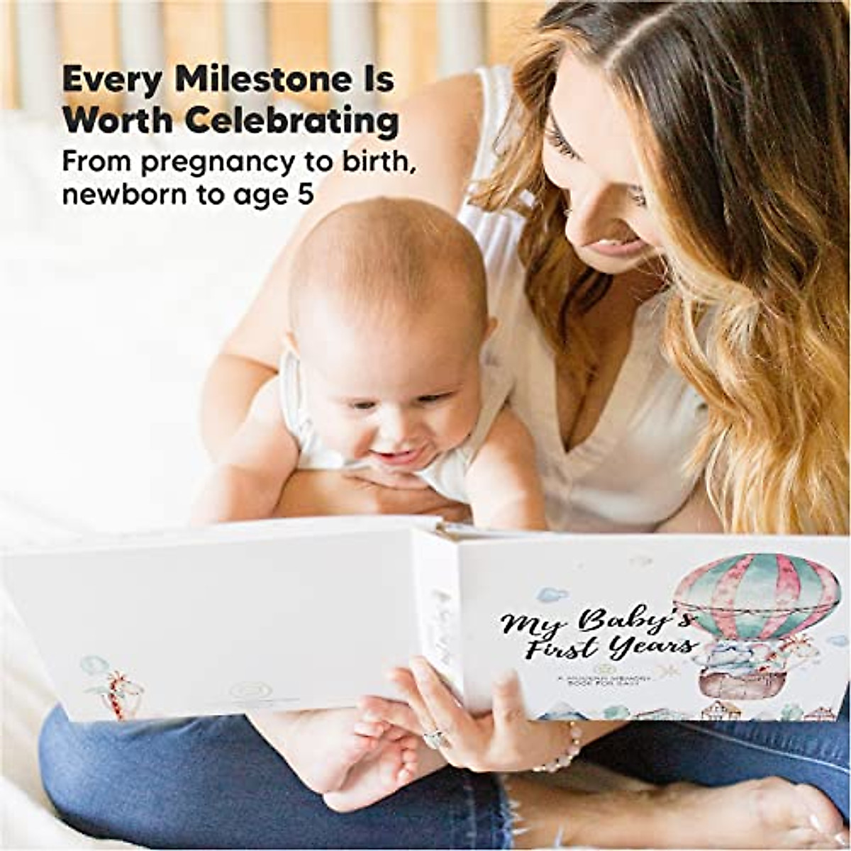 First 5 Years Baby Memory Book Journal - 90 Pages Hardcover First Year Keepsake Milestone Baby Book For Boys, Girls - Baby Scrapbook - Baby Album And Memory Book (AdventureLand)