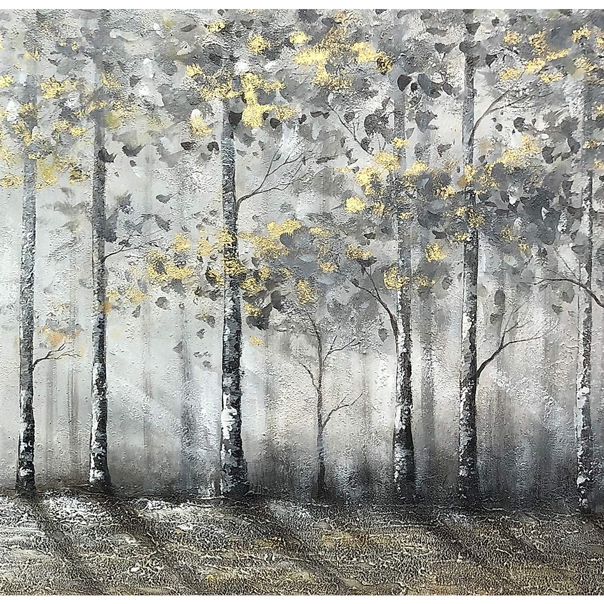 V-inspire art, 24x48 Inch Modern Impressionist Tree art 100% Hand Painted Canvas Wall art Oil Painting Large Paintings Gray Wall Decoration Acrylic Paint Knife Painting