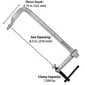 Strong Hand Tools UG85 Medium Duty Bar Clamp, 8-1/2" Capacity, 1200 LBS Clamping Pressure, 4-3/2" Throat Depth, 1" x 15/32" Rail Size