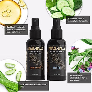 Derm Dude Amaze Balls Deodorant & Anti Chafing Sack & Groin Spray for Men | Formulated with All-Natural DeoPlex for Odor Control | With Refreshing Aloe Vera - MVP & Coconut Rush Scent Bundle, (2 Pack)