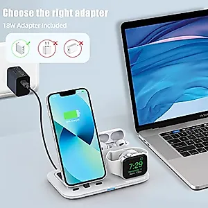 OLEBR 3 in 1 Charging Station for Multiple Devices Apple Bedside Charging Stand for iPhone and Apple Watch 7/6/SE/5/4/3/2/1 Charging Dock for AirPods Pro/3/2/1 (with 12W Fast Charger) White