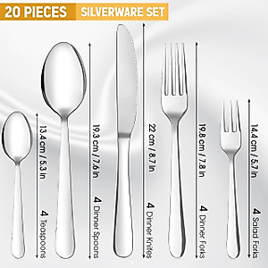SENADORE Silverware set - Set of 20 - Premium Stainless Steel Dining Table Set for 4 - Mirror Finish and Dishwasher Safe - Cutlery set for Casual and Formal Occasions (Casual Luxury)