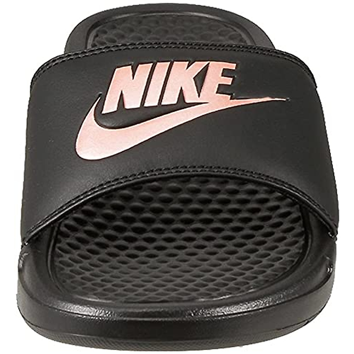Nike Womens Benassi Just Do It Slide Sandal (BLACK/ROSE/GOLD, numeric_7)