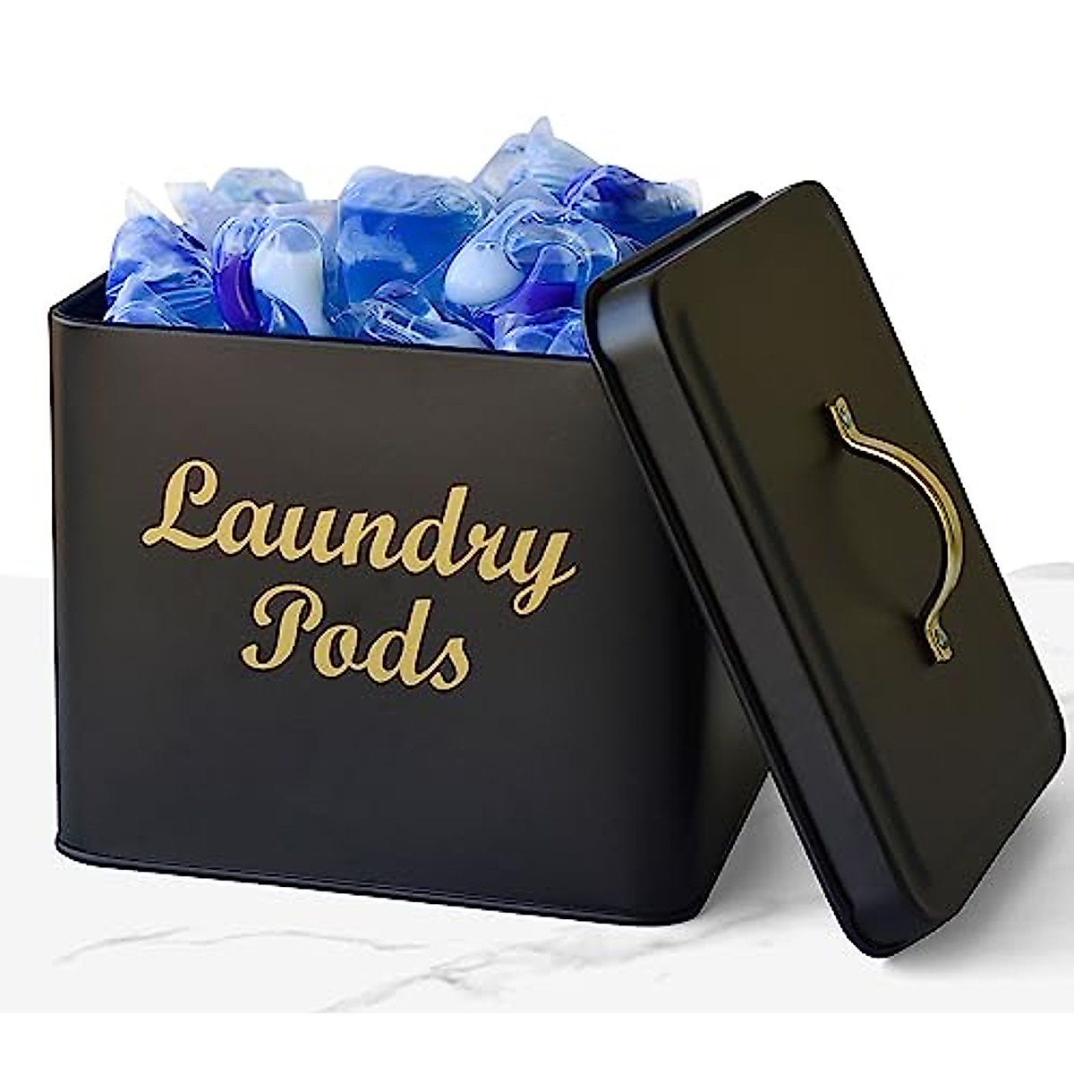 Laundry Pods Container with Lid - Farmhouse Laundry Pod Holder for Laundry Room, Black Laundry Pods Storage Container for Laundry Room Décor and Organization