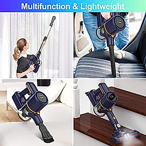 POWEART Cordless Vacuum Cleaner, 6 in 1 Multifunction Cordless Stick Vacuum, 2200mAh Vacuum Cleaner Rechargeable, Lightweight Vacuum Cleaner Hardwood Floor Pet Hair Home - Telescopic