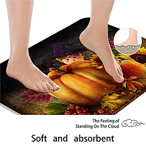 ArtSocket Witch Pumpkin Bathroom Sets with Shower Curtain and Rugs and Accessories, Fall Sunflower Leaf Autumn Orange Black Shower Curtain Sets, Thanksgiving Shower Curtains for Bathroom Decor 4 Pcs