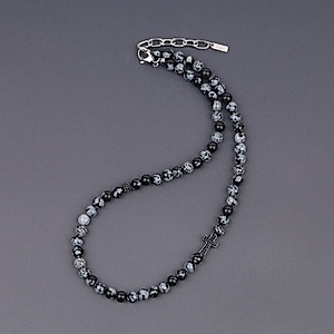 COAI Womens Mens Cross Snowflake Obsidian Necklace