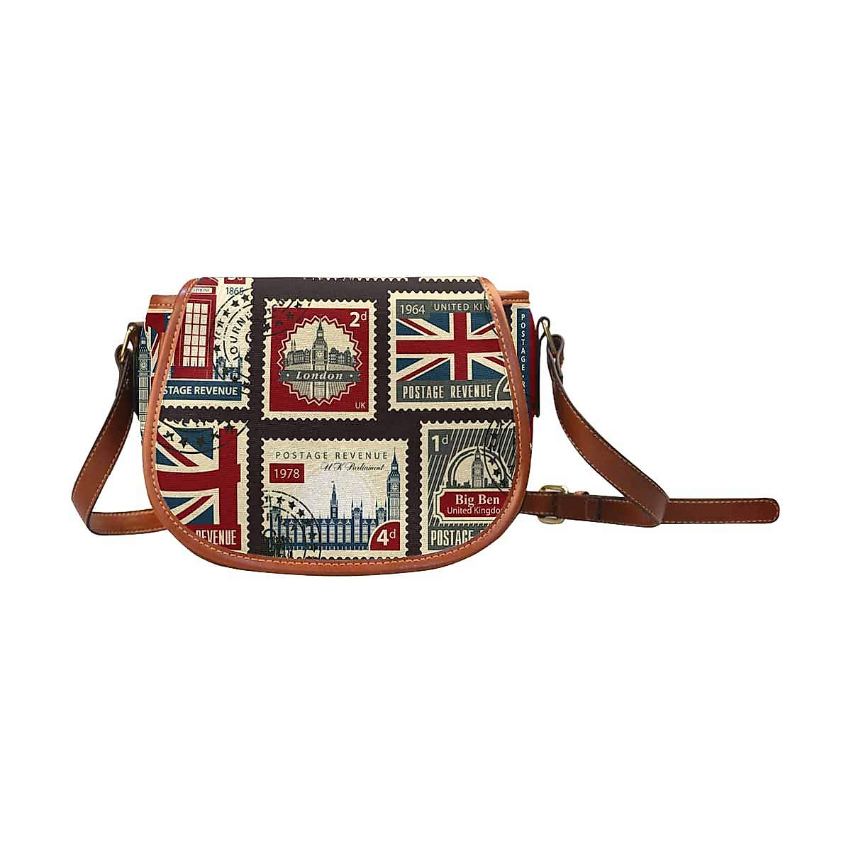 InterestPrint Stamps With the Union Jack, Parliament, Big Ben and London Boho Crossbody Saddle Shoulder Bag Sling Shoulder Bag