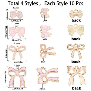 SUNNYCLUE 1 Box 40Pcs 4 Style Romantic Enamel Flat Bowknot Charms Pink Bow Tie Kawaii Dangle Pendants Bulk For Women Jewellry Making Earrings Necklace Bracelets Valentine&#039;s Day DIY CraftsSupplies