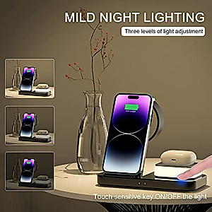 Wireless Charging Station Compatible with Apple iWatch8/Ultra/7/SE/6/5/4/3/2, 3 in 1 Wireless Charger Nightlight for Airpods 2/3/Pro iPhone 14 Plus/13/12/Pro MAX/Mini/11/XS/XR/8 and Samsung(Black)