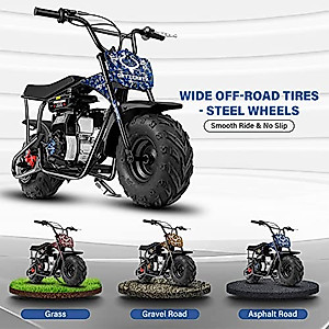 Oryxearth Mini Dirt Bike for Kids, 105CC 4-Stroke Gas Powered Mini Bikes Off-Road Motorcycle Gas Pocket Pit Trail Bike W/EPA Approved, Up to 24 Mph, Weight Support 185 LBS, Blue