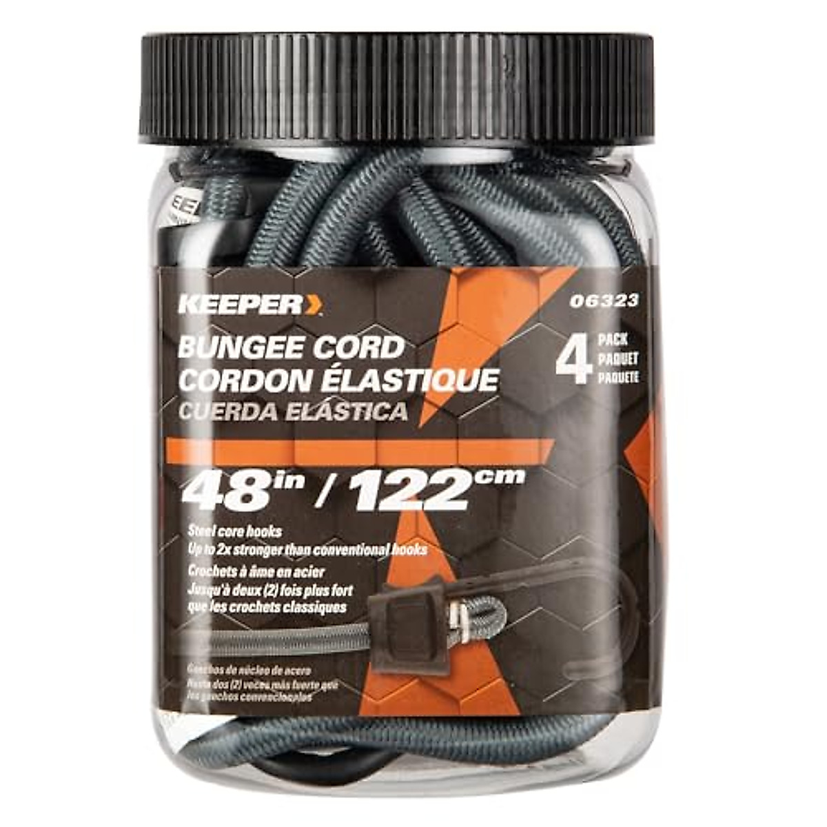 Keeper - 48” Bungee Cord With SST Hooks, 4 Pack - UV and Weather-Resistant