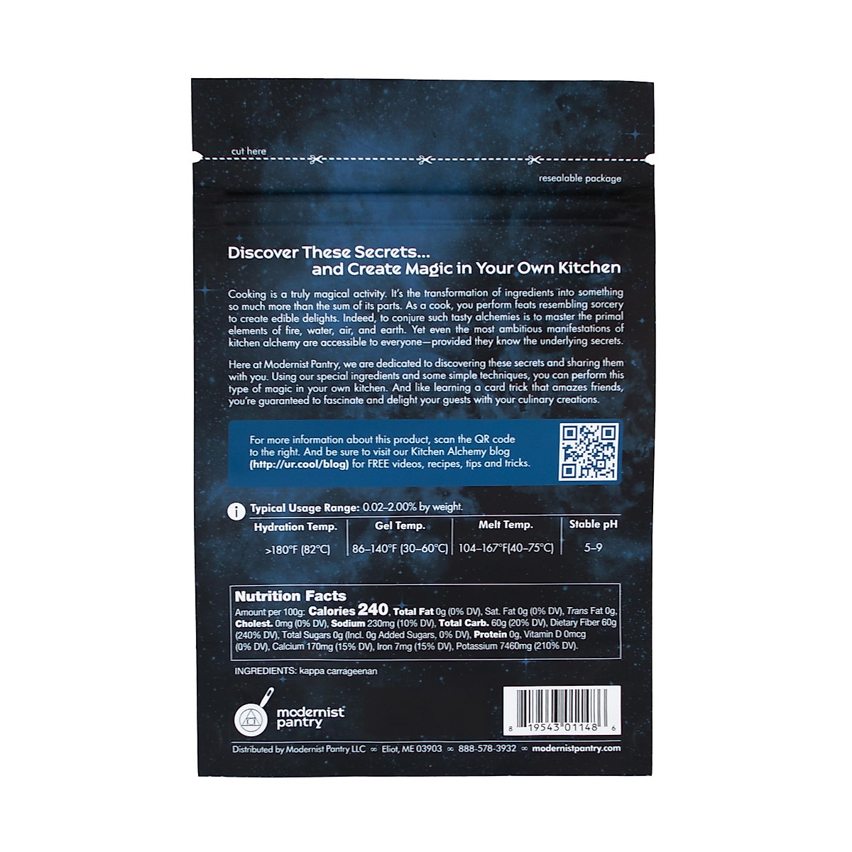 Pure Refined Kappa Carrageenan ⊘ Non-GMO Vegan OU Kosher Certified - 100g/4oz (The original recommended for Vegan Cheese)