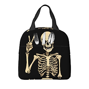 PrelerDIY Skeleton Bone Lunch Box - Insulated Lunch Bags for Women/Men Black Reusable Lunch Tote Bags, Perfect for Office/Camping/Hiking/Picnic/Beach/Travel