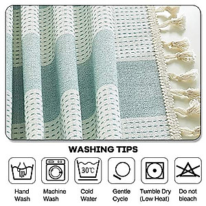 AmHoo Stitching Tassel Tablecloth Striped Table Cloth Rectangle Cotton Linen Dust-Proof Table Cover for Kitchen Dinning 54 x 86 Inch Teal
