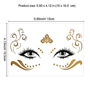 Konsait 8 Sheets Face Tattoo Sticker Metallic Temporary Transfer Tattoo Waterproof Face Jewels for Women Girls Make Up Dancer Costume Parties, Shimmer Glitter Gold Tattoos,Scale Tears Butterfly Freckl