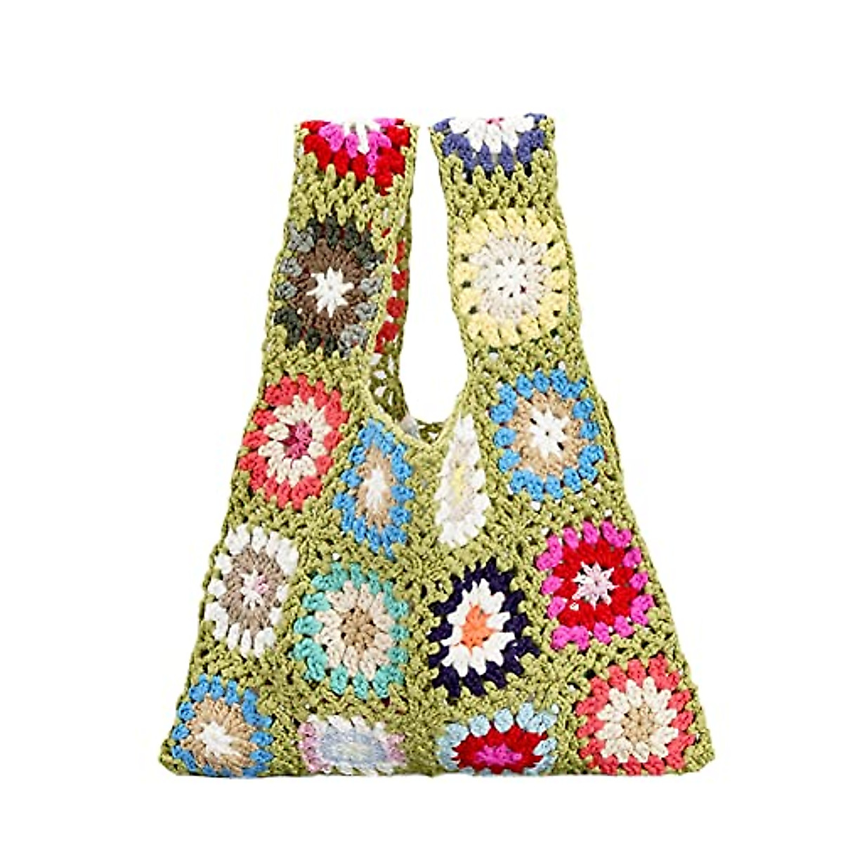 Bohemian Crochet Flower Plaid Women Handbag Handmade Woven Small Tote Casual Summer Beach Bag Braid Bali Purse EN8