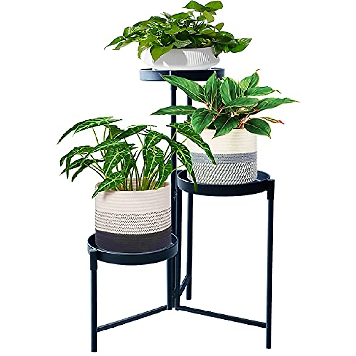 XrFc Plant Stand Indoor Outdoor 3 Tier Tall Metal Potted Multiple Flower Pot Holder Shelf Rustproof Iron Round Supports Planter Plant Rack for Corner Garden Balcony Patio