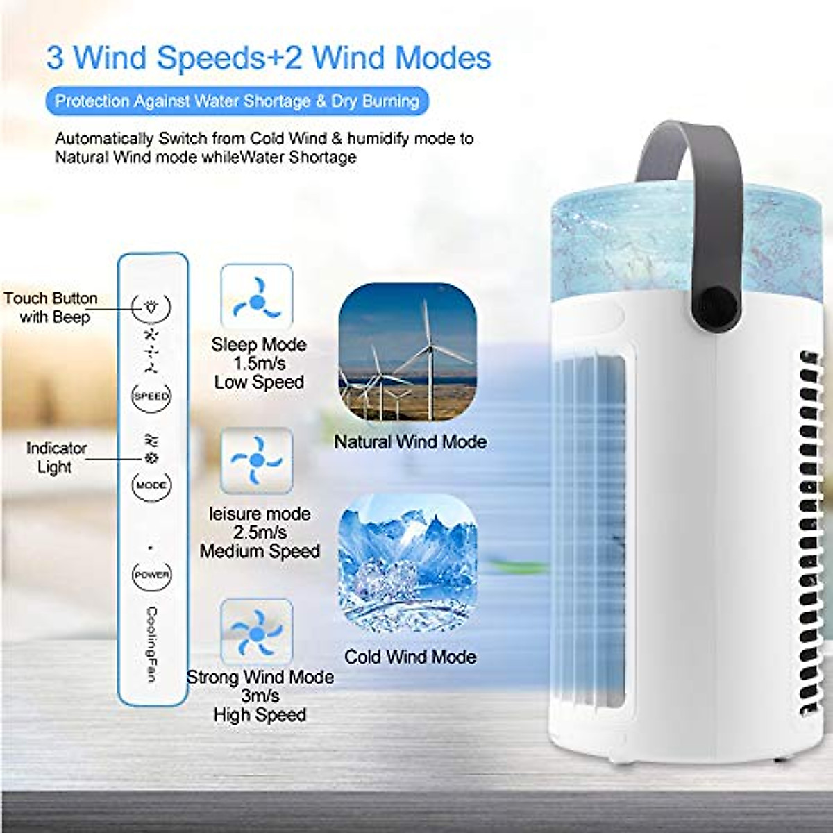 YPingk Portable Air Conditioner Fan Personal Air Cooler Desk Cooling Fan Quiet Humidifier Misting Fan with 7 Colors Night Light 3 Speeds Mini Evaporative Cooler for Home Office Bedroom