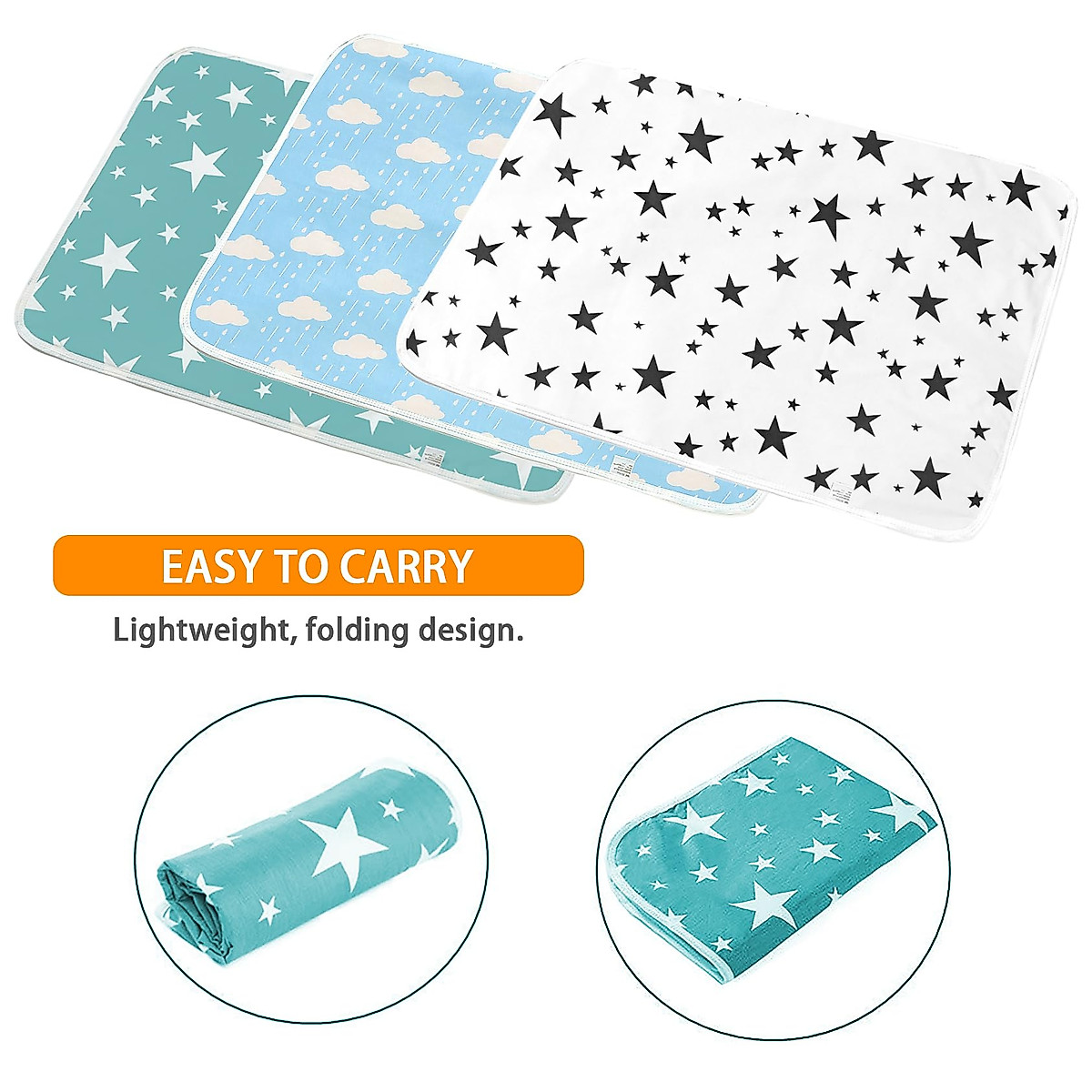 3 Pack Diaper Changing Pad, Maveek Portable Toddler Diaper Changing Pad Waterproof Baby Change Mats Premium Change Pad Liner Bed Pad Play Mat(Green&White&Blue)