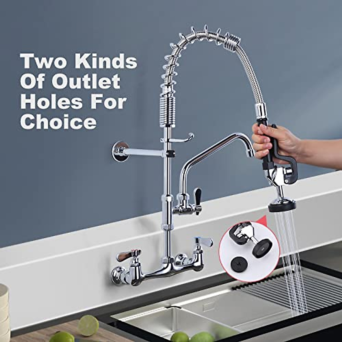 iVIGA Commercial Kitchen Faucet Wall Mount with Pre-Rinse Sprayer 8 Inch Center Wall Mount Kitchen Sink Faucet with 9.6" Add-on Swing Spout 25" Height Faucet with Pull Down Spray