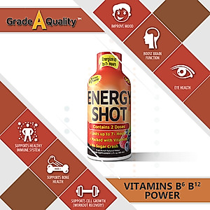 Grade A Quality Shots, Fruit Punch Flavor, Up to 7+ Hours of Energy, 1.93 Fl Oz, 12 Count