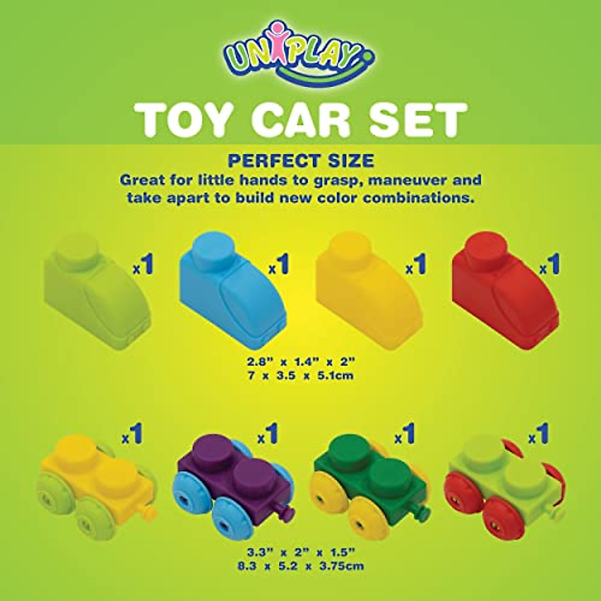 UNiPLAY Build Your Own Car Set, Building Block Car Toys for Motor Development, Sensory Learning, Educational Toy for 3 Years Old and Up (24 Piece-Set)