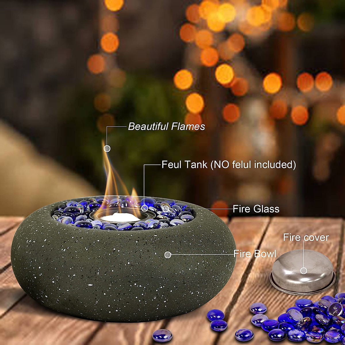 11-inch Portable fire Pit, Tabletop Fireplace fire Bowl Use Iso-Propyl Alcohol as Fuel. Clean-Burning Bio Ethanol Ventless Fireplace for Indoor Outdoor Patio Parties Events