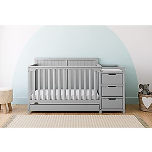 Graco Hadley 5-in-1 Convertible Crib and Changer with Drawer (Pebble Gray) – Crib and Changing Table Combo with Drawer, Includes Changing Pad, Converts to Toddler Bed, Daybed and Full-Size Bed
