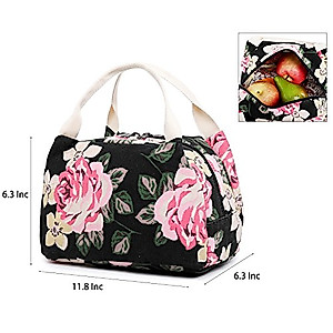 abshoo Floral Backpacks For Girls Canvas School Bookbags Teen Girls Backpacks With Lunch Bag (Floral Black)