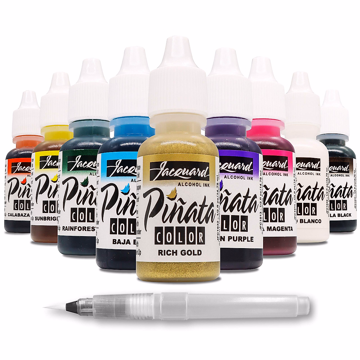 Jacquard Piñata Alcohol Ink Made in USA - Original Exciter Pack - 9 Colors - 1/2 Ounce Bottles - Bundled with Moshify Blending Pen