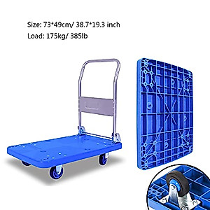 Generic Foldable Push Hand Cart Folding Platform Truck Plastic Deck and Metal Handle Hand Cart with Wheels Foldable Push Trolley for Lage Parcel Tools Moving