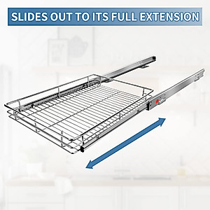 Fineera Pull Out Cabinet Drawer Organizer Heavy Duty Slide Out Pantry Shelves Sliding Drawer Storage for Home, Kitchen and Bathroom, 14’’ W x 21’’ D, Requires at Least 15-1/4’’ Cabinet Opening