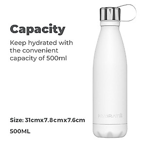 HYDRATE Super Insulated Stainless Steel Water Bottle - 500ml - Polar White - Bpa Free Metal Water Bottle, Drinking Hot Water Thermos, Reusable Water Bottle - 24 Hours Cold & 12 Hours Hot