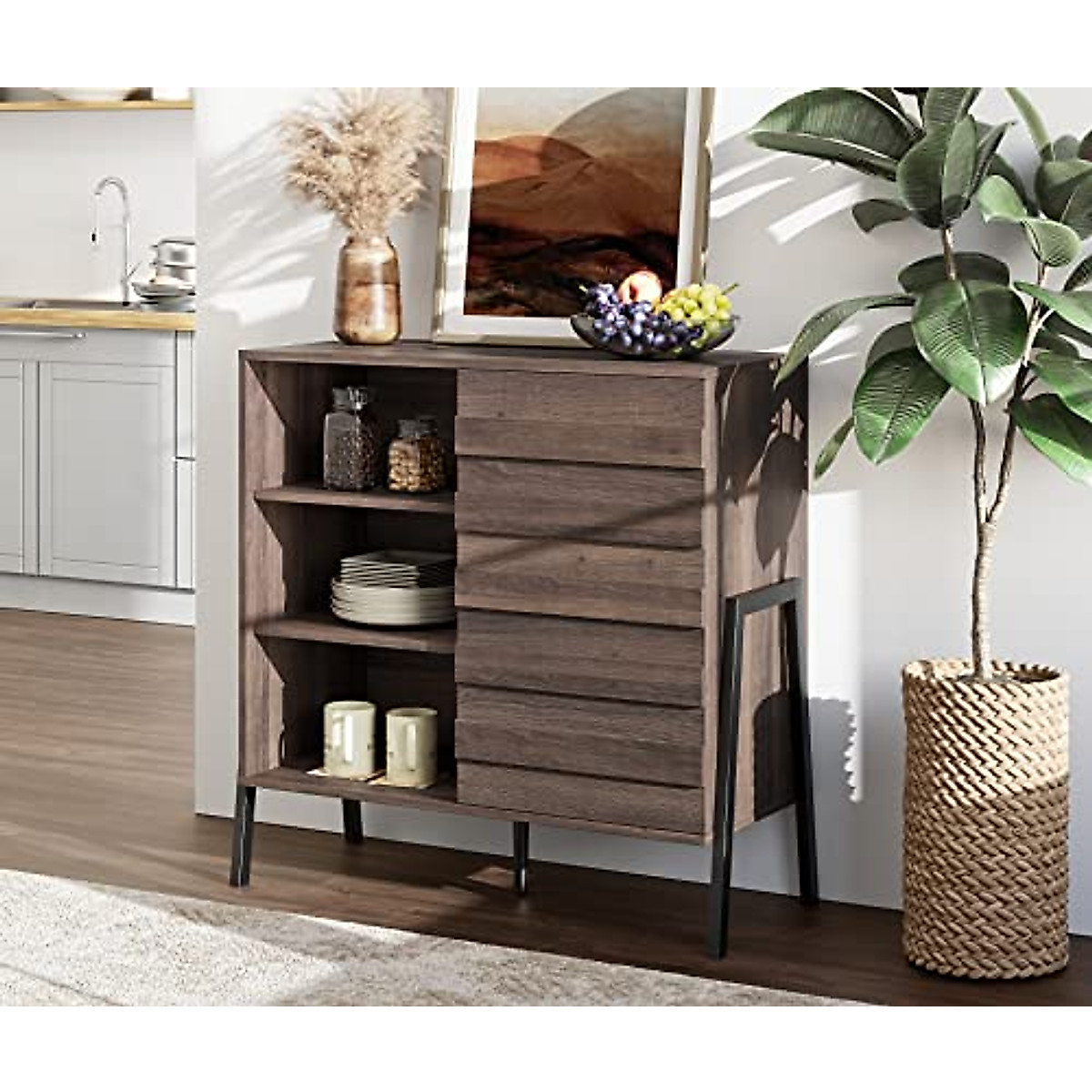 WAMPAT Buffet Cabinet with 6 Storages, Modern Kitchen Storage Cabinet Industrial Farmhouse Coffee Bar Table, Multipurpose Side Console Table for Living Room, Bathroom (Brown)