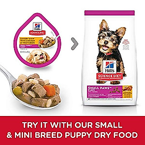 Hill's Science Diet Wet Dog Food, Puppy, Small Paws for Small Breeds, Savory Stew with Chicken & Vegetables Recipe, 3.5 oz Trays, 12-Pack