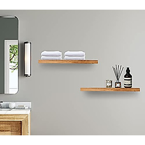 2 Pack 16" Solid Cedar Wood Floating Shelves, Brushed Finish, Wall Mounted for Home Living Room Bathroom