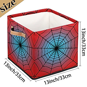 LLCXCSI Storage Bin Red Spider Web Closet Organizer Bins with Handles, Decorative Collapsible Cube Storage Baskets for Nursery Shelf, Clothes, Toy, Towel, Book, 13"x 13"