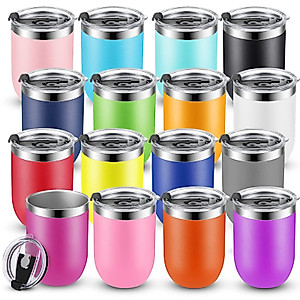 NIANWUDU 16 Packs Stainless Steel Tumblers with Lids, 12 oz Tumblers Bulk Vacuum Insulated Double Wall Travel Tumbler Reusable Cups Coffee Mug for Home Office Car, 16 Assorted Colors