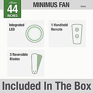 Hunter Fan Company 44" LED Kit 59454 Minimus 44 Inch Low Profile Ultra Quiet Ceiling Fan with Energy Efficient Light and Remote Control, Brushed Nickel Finish
